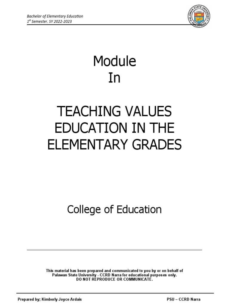 Sc-Ve Values Education Module 1 | PDF | Curriculum | Schools