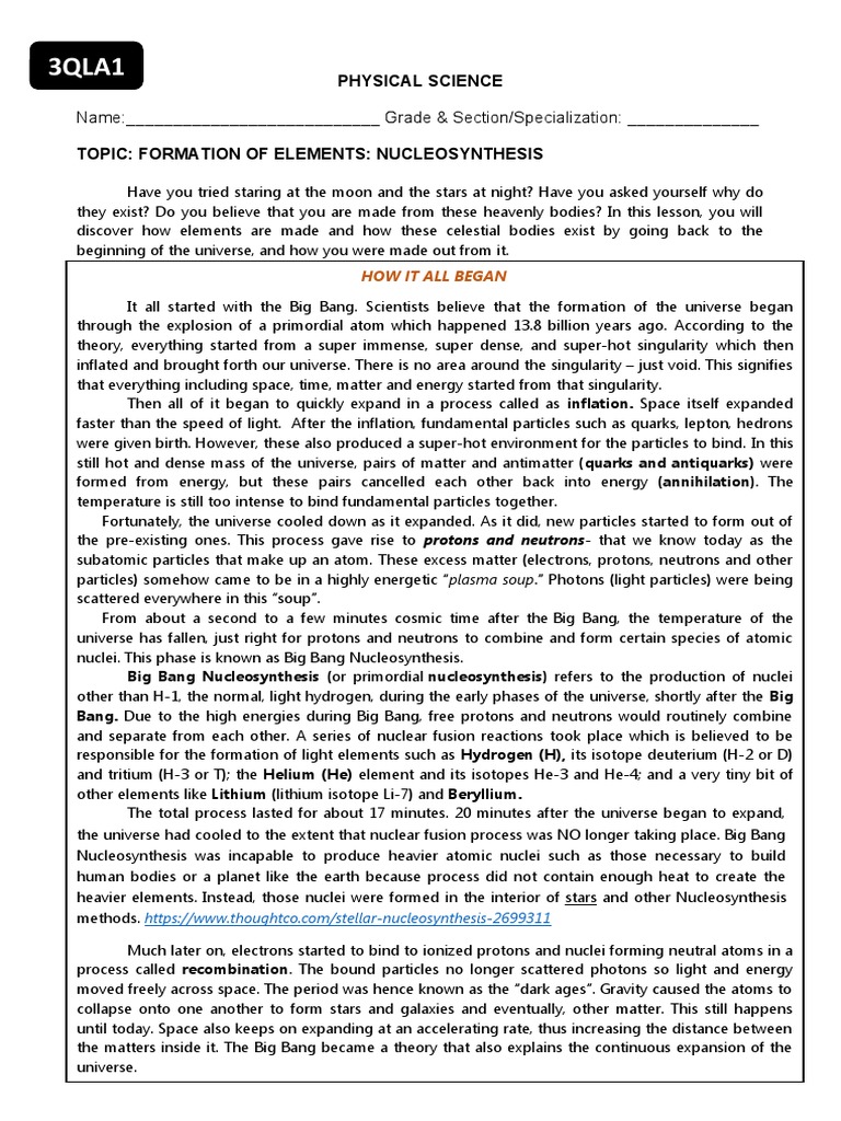 Formation of Elements | PDF | Nuclear Fusion | Stars