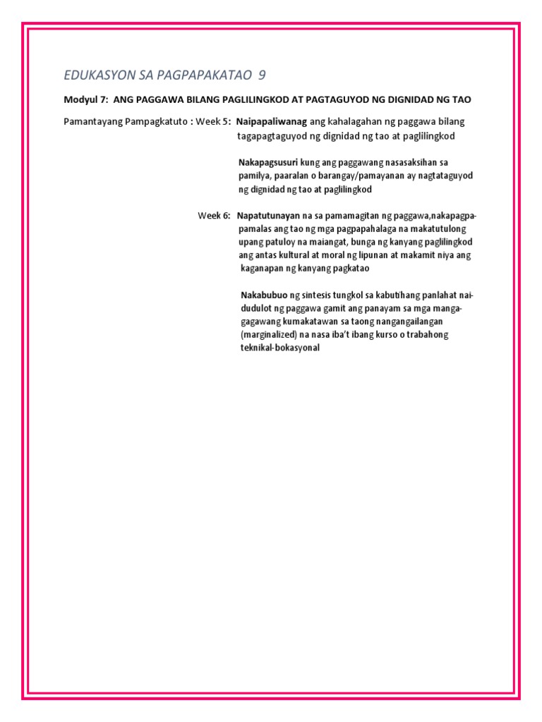 EsP 9 Modyul 7 Activy Sheets | PDF