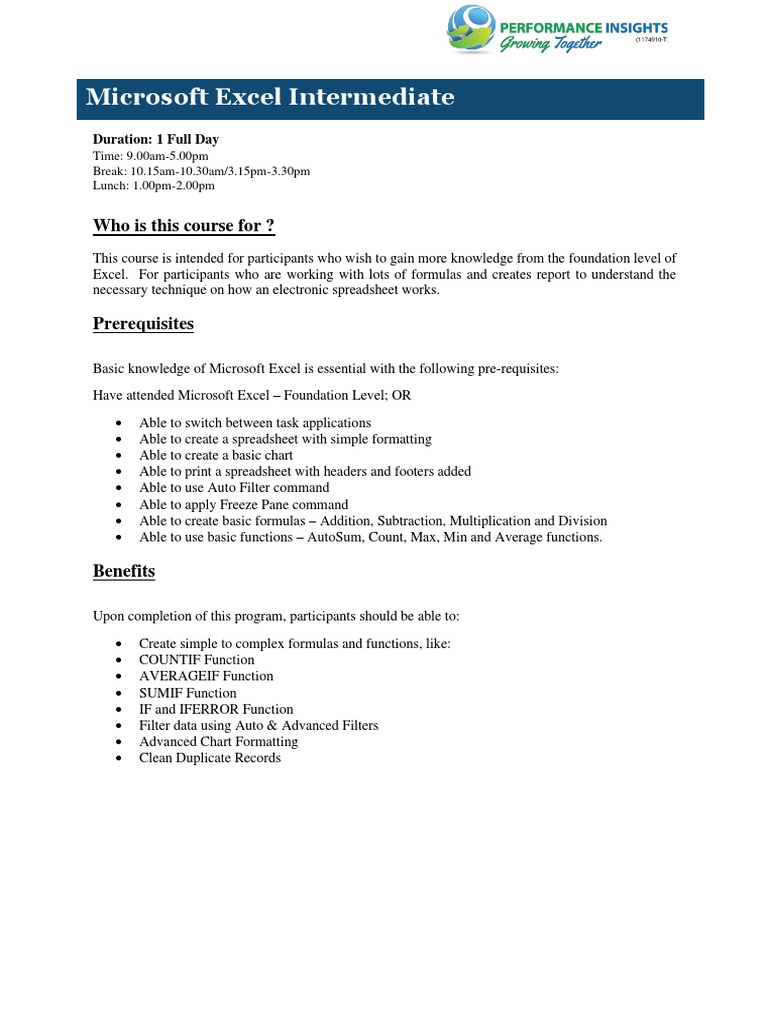 MS Excel Intermediate | PDF | Microsoft Excel | Spreadsheet