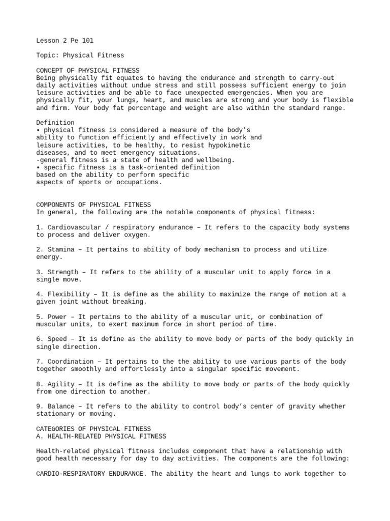 Lesson 2 Pe 101 | PDF | Physical Fitness | Skeletal Muscle