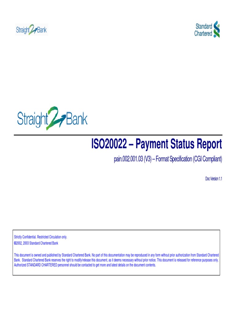ISO20022 Pain.002 Format Specification | PDF | Payments | Cheque