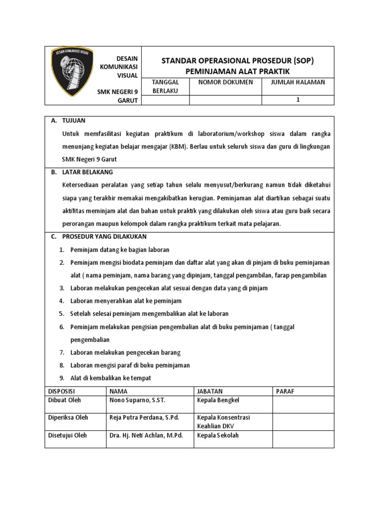 SOP Peminjaman Alat DKV | PDF