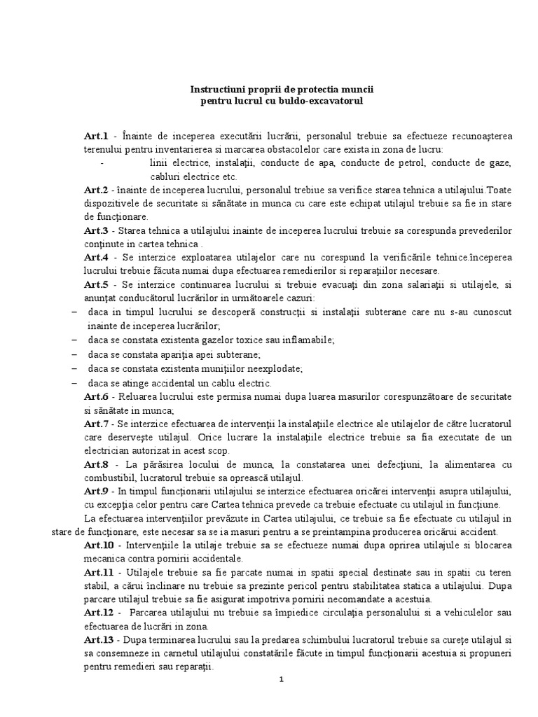 Instructiuni Proprii - Buldoexcavator | PDF