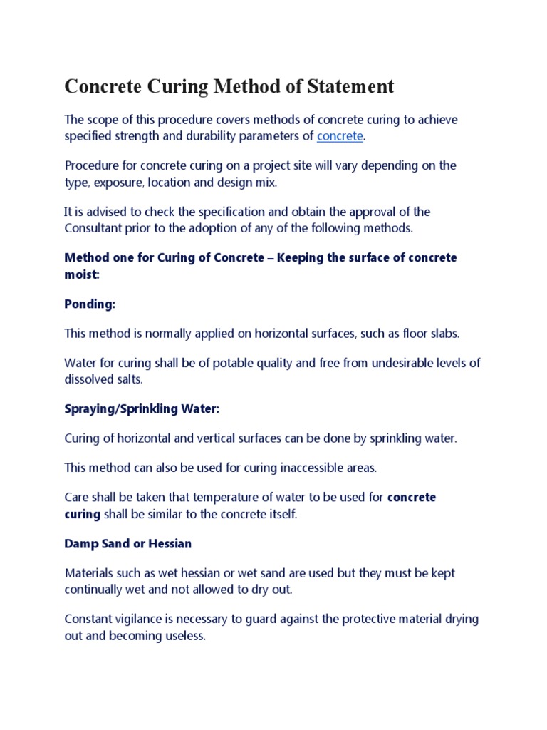Concrete Curing Method of Statement | PDF | Concrete | Water