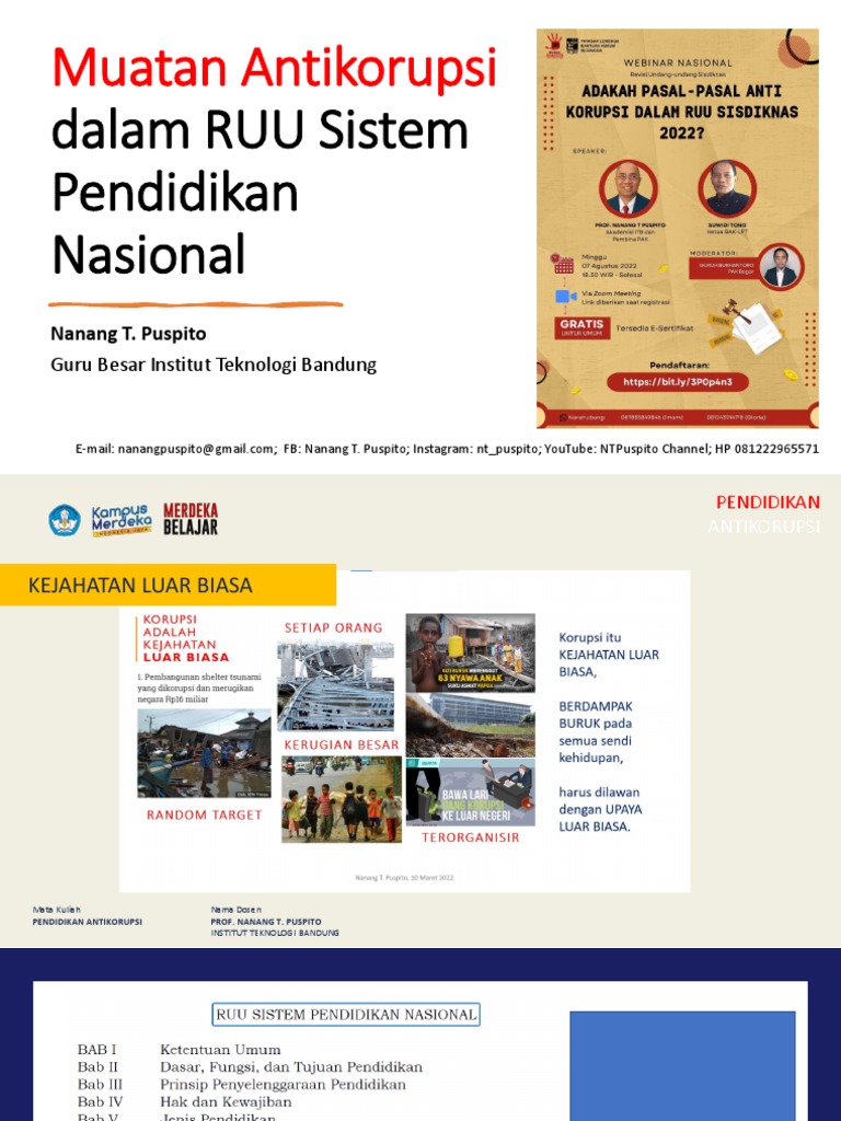 46 Muatan Antikorupsi Dalam RUU Sisdiknas 2022 New | PDF