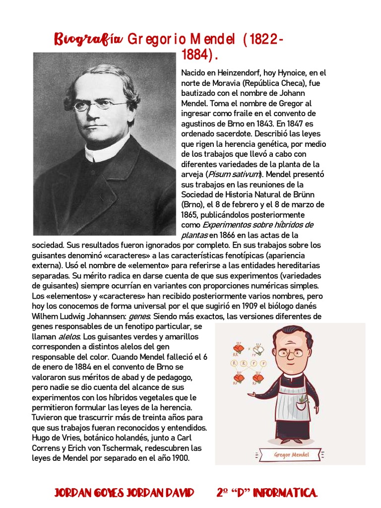Biografía Gregorio Mendel BIOLOGIA | PDF | Dominancia (Genética ...