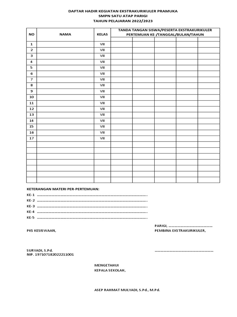 Absen Eskul Aam | PDF