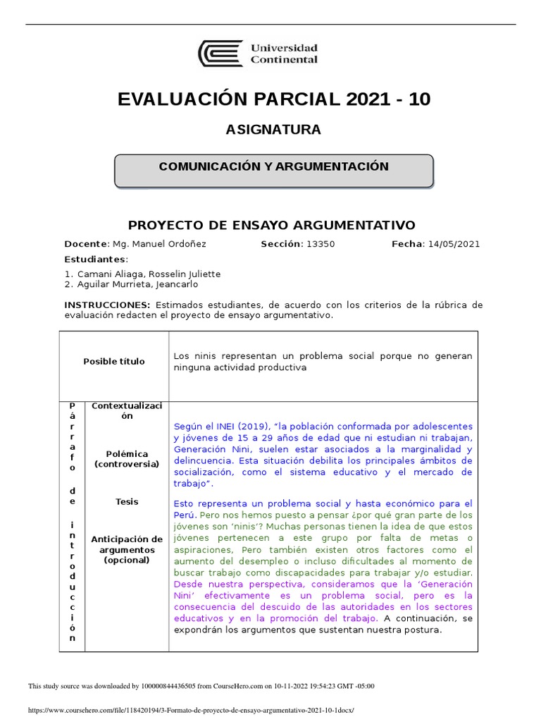 Formato de Proyecto de Ensayo Argumentativo 2021 10 1 | PDF | Desempleo