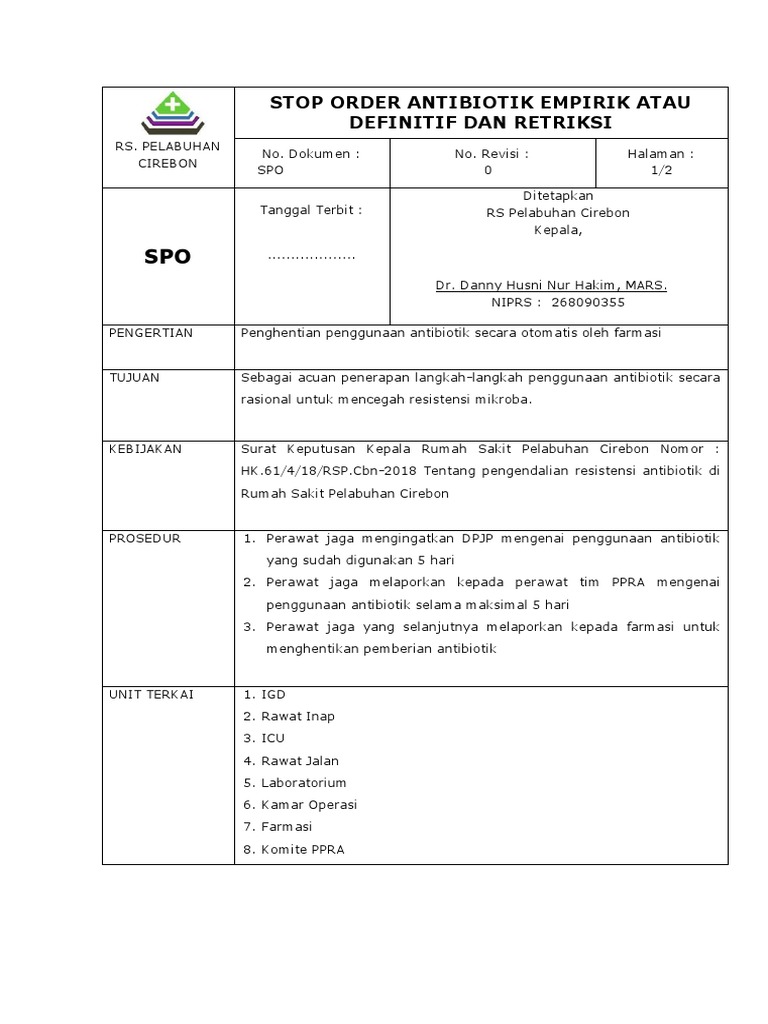 Spo Stop Order Antibiotik Empirik Atau Definitif Dan Retriksi | PDF
