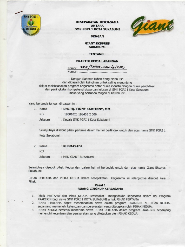 MOU PKL Giant 2020 | PDF