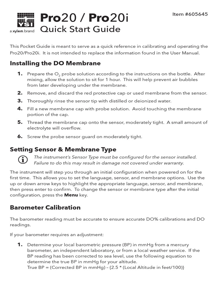 YSI Pro20 Pro20i Pocket Guide | PDF | Calibration | Salinity