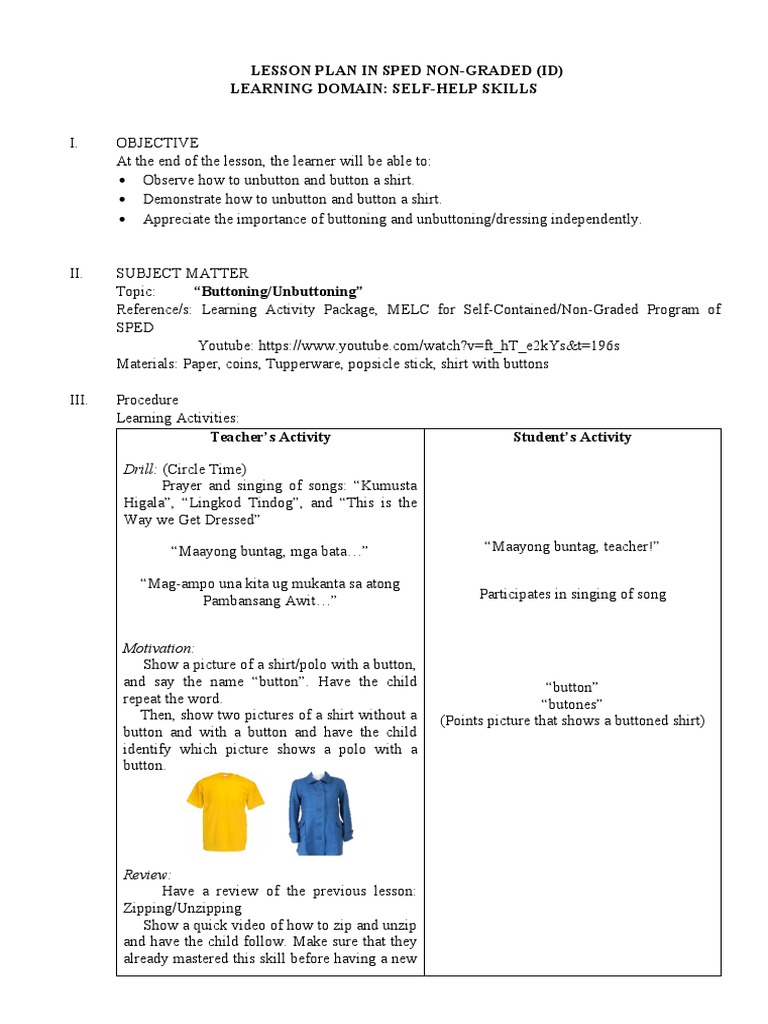 Detailed LESSON PLAN BUTTONING | PDF