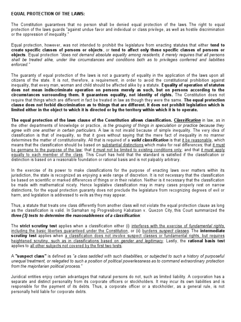 Equal Protection of The Laws | PDF | Equal Protection Clause | Employment