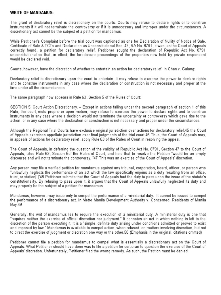 Write of Mandamus | PDF | Mandamus | Appeal