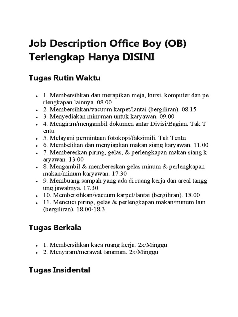 Job Description Office Boy Contoh | PDF