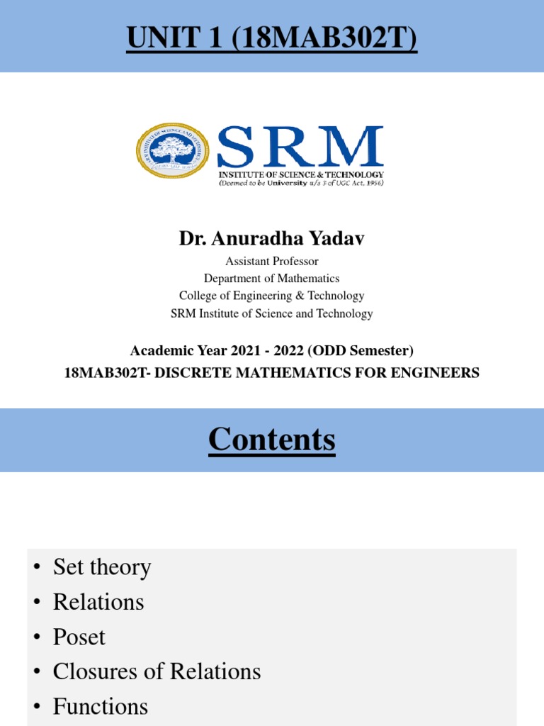 18mab302t DM Unit 1 | Download Free PDF | Set (Mathematics) | Function (Mathematics)