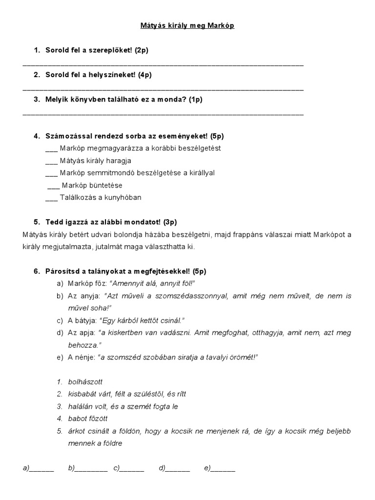 Mátyás Király Meg Markóp | PDF