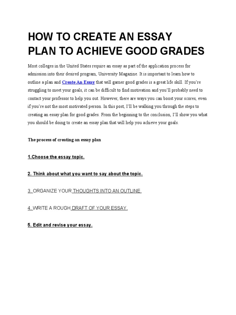 How To Create An Essay Plan To Achieve Good Grades | PDF