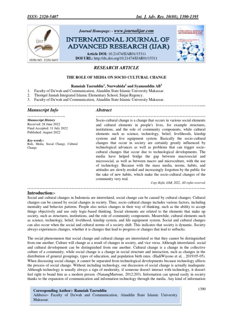 The Role of Media On Socio Cultural Change | PDF | Media (Communication ...
