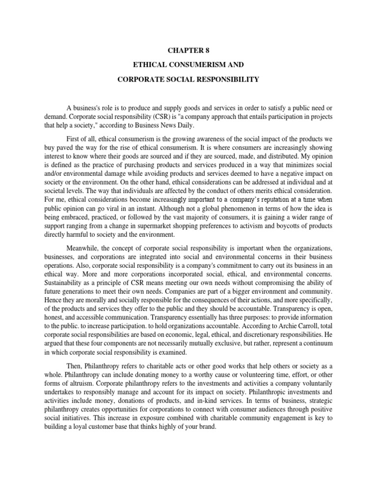 Chapter 8 - Ethical Consumerism and Corporate Social Responsibility | PDF
