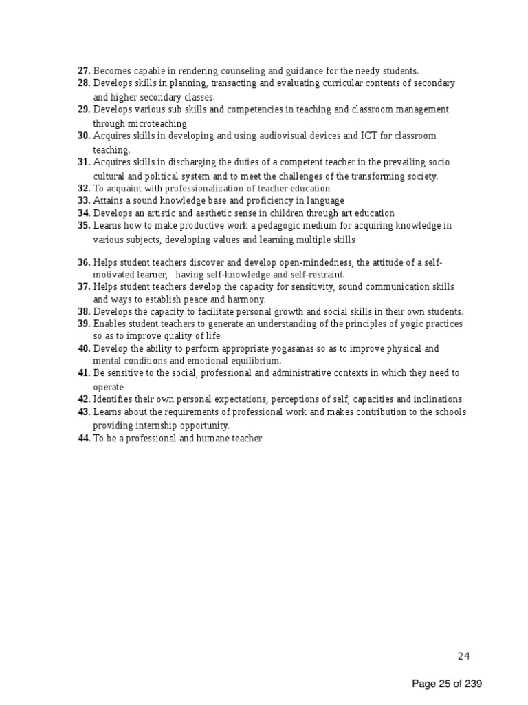 BEd Syllabus 1st Sem | PDF