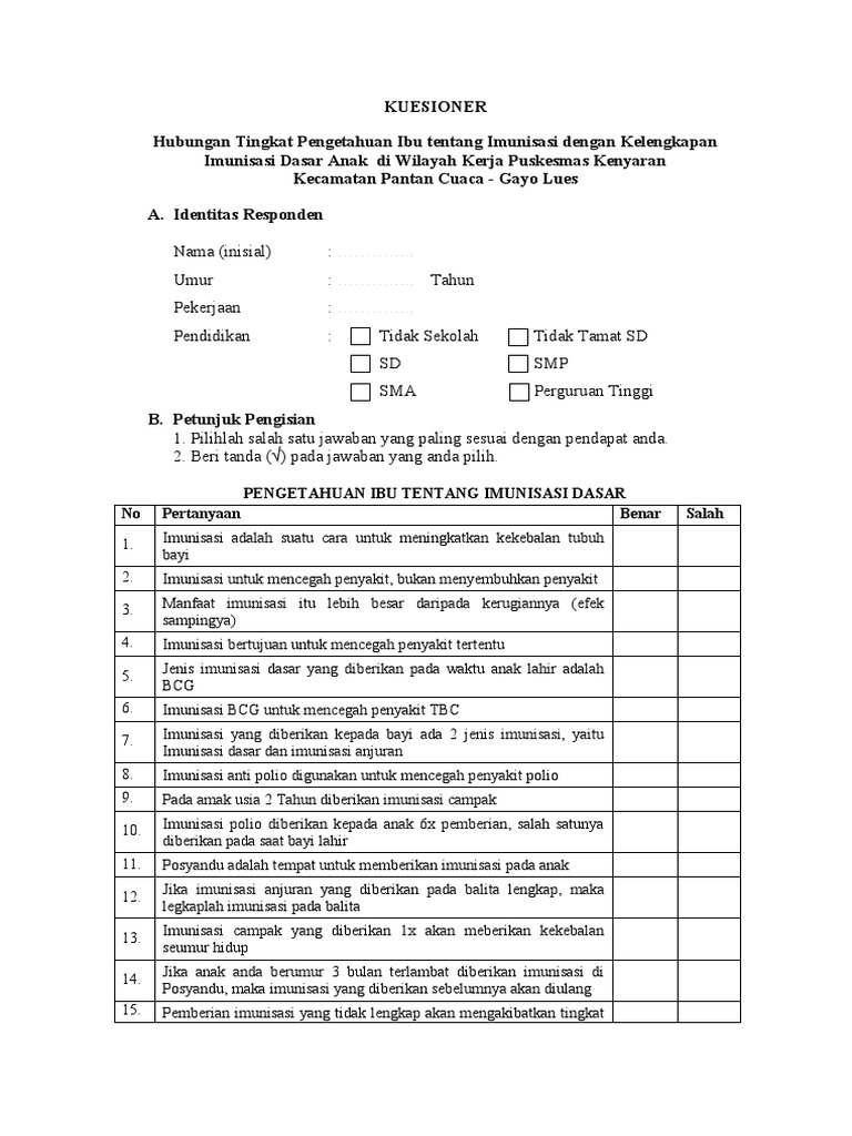 Kuisioner | PDF | Kesehatan Holistik