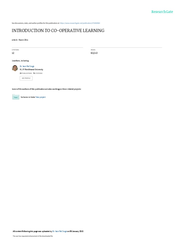 Introduction To Co-Operative Learning: March 2011 | PDF