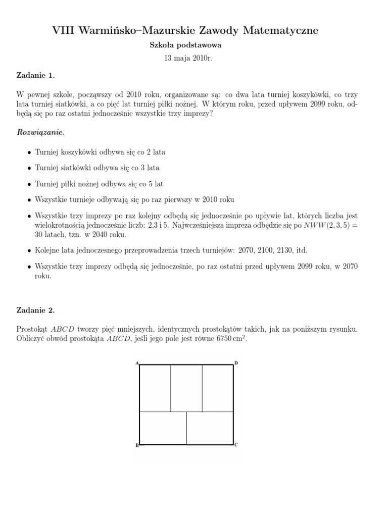 007 - 2010 Zadania Konkursowe Z Rozwiązaniami - Mat. Szkoła Podstaw | PDF