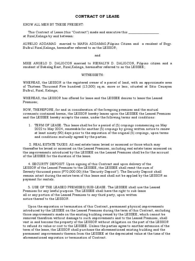 Contract of Lease | PDF | Lease | Law Of Obligations