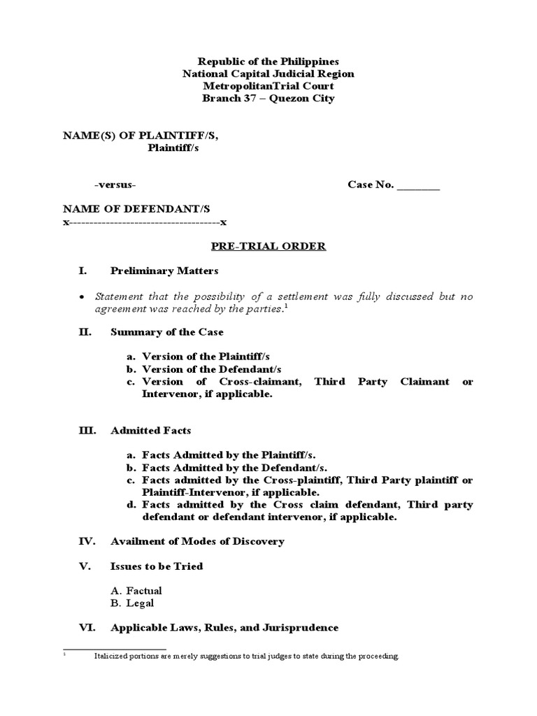 Pre-Trial Order and Minutes | PDF | Discovery (Law) | Trials