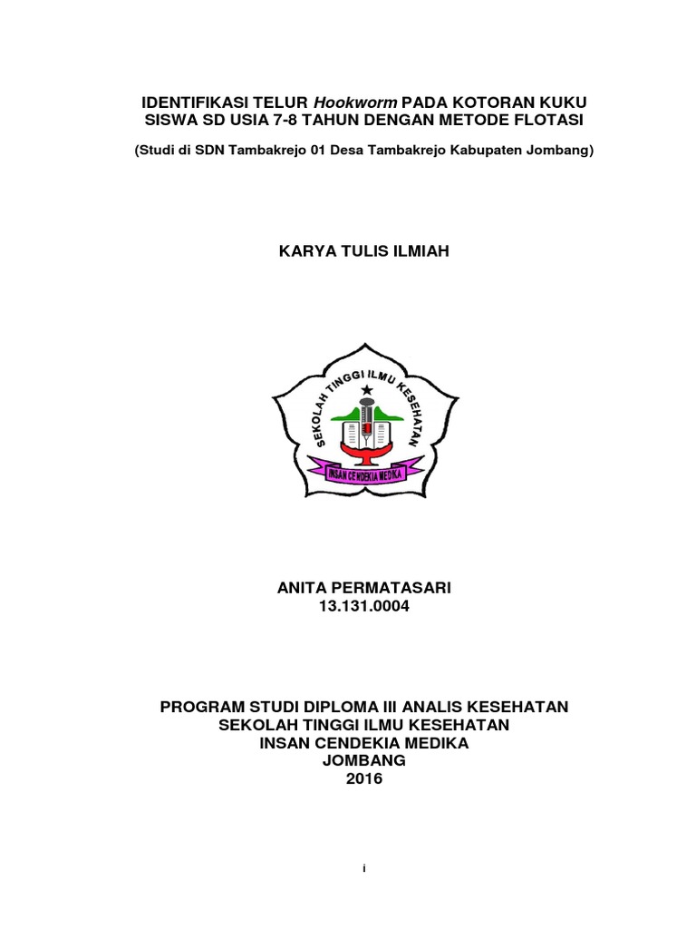 Identifikasi Telur Hookworm Pada Kotoran Kuku Siswa SD Usia 7-8 Tahun ...