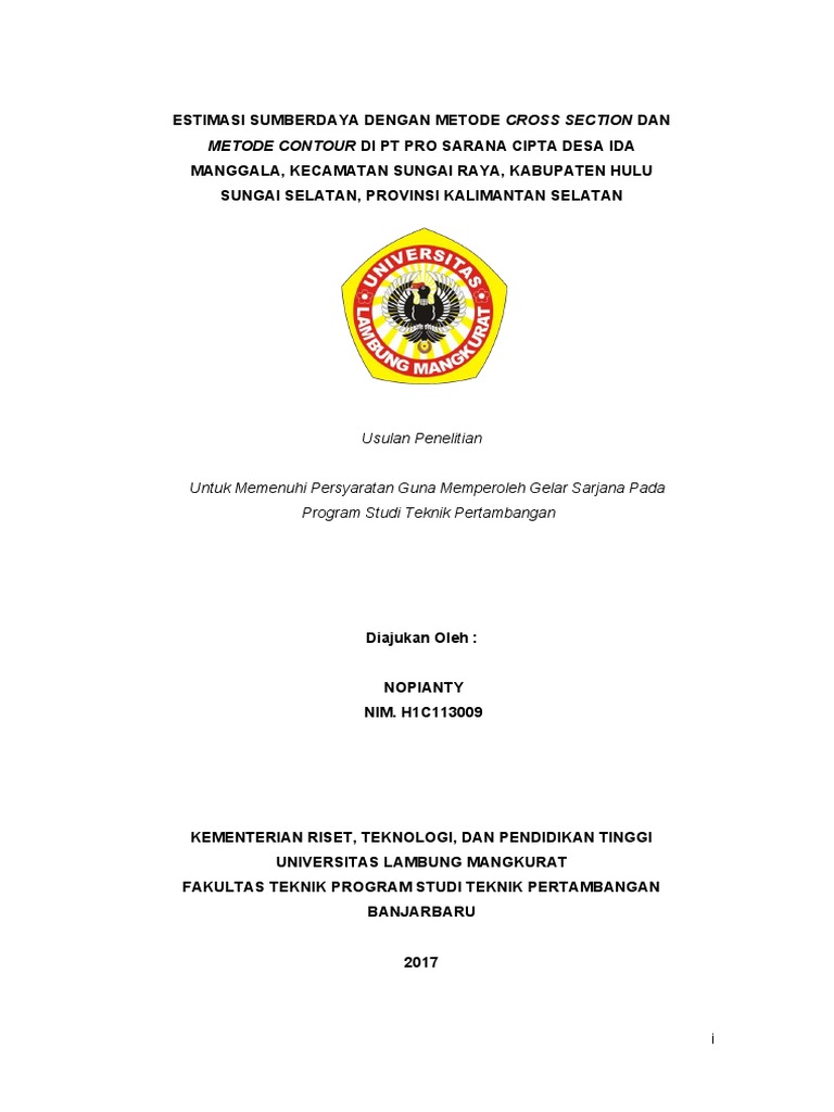 Estimasi Sumberdaya Batubara dengan Metode Cross Section dan Kontur di ...