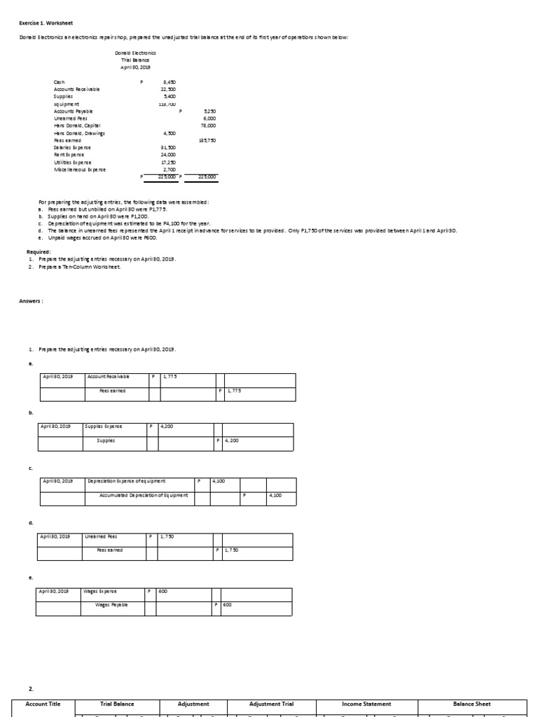 Worksheet Activity | PDF | Expense | Income Statement