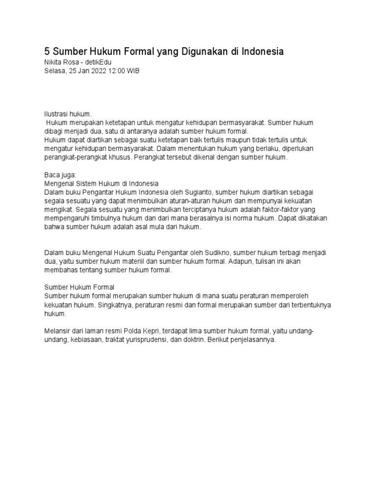 5 Sumber Hukum Formal Yang Digunakan Di Indonesia | PDF