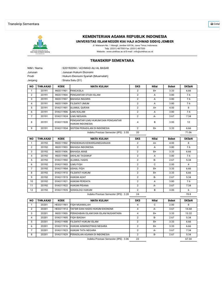 Transkrip Sementara | PDF