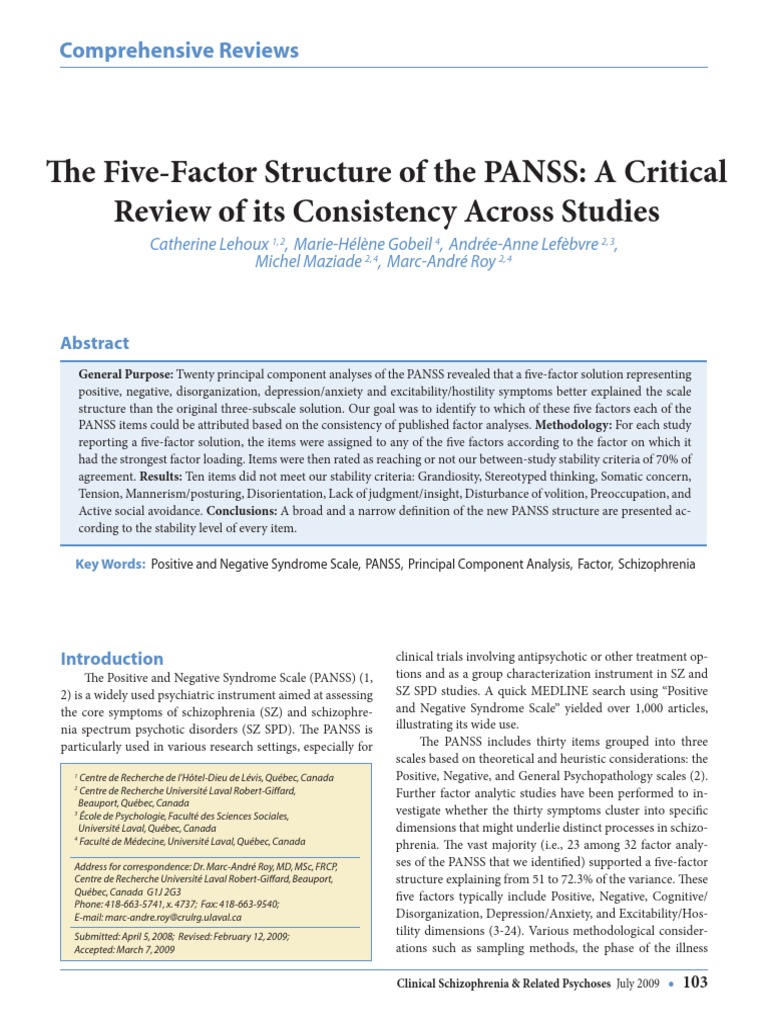 The Fivefactor Structure of The Panss A Critical Review of Its ...