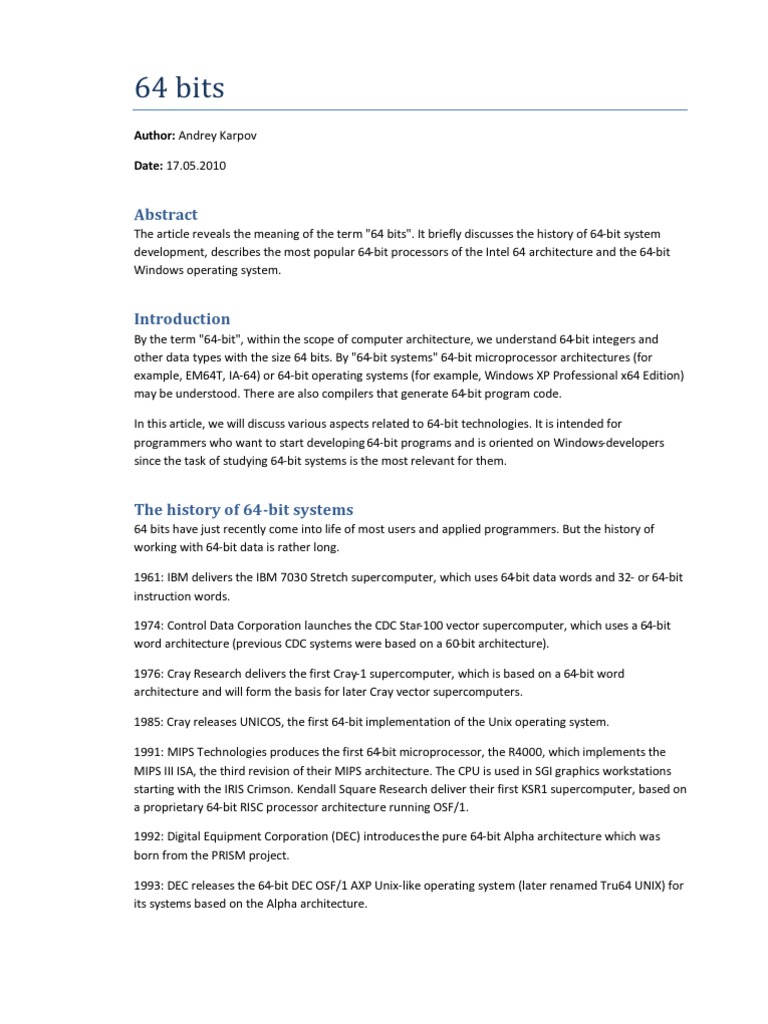 64 Bits | Download Free PDF | 64 Bit Computing | Microprocessor