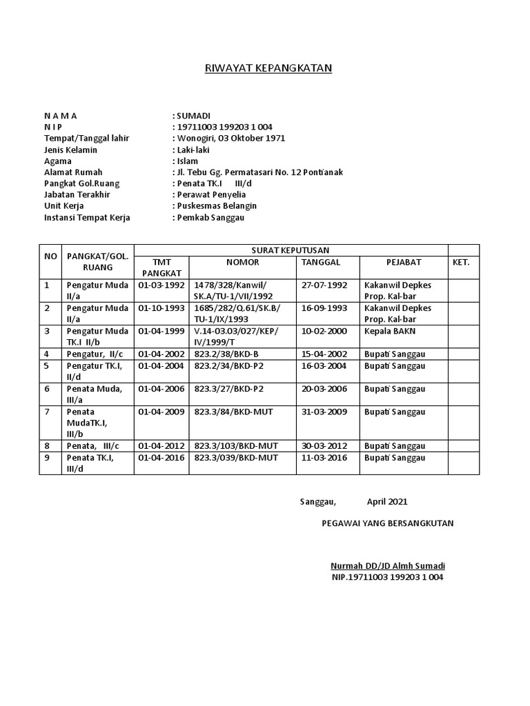 Riwayat Kepangkatan | PDF