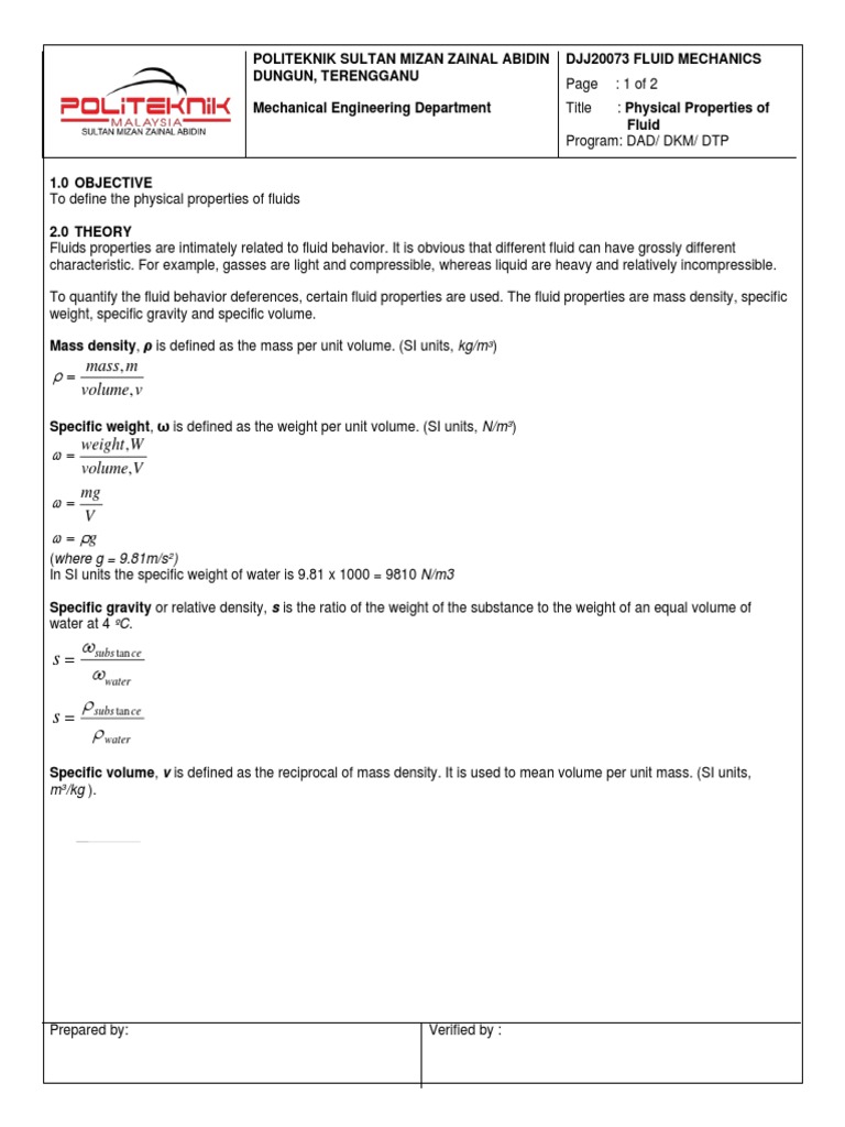 LAB - Physical Properties of Fluid | PDF