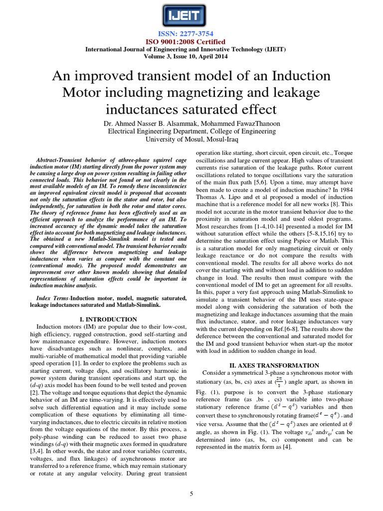 An Improved Transient Model of An Induction Motor Including Magnetizing ...