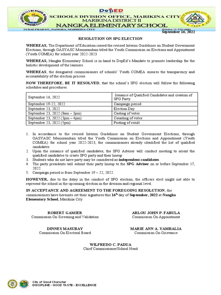 Resolution On SPG Election2 | PDF | Governance | Elections