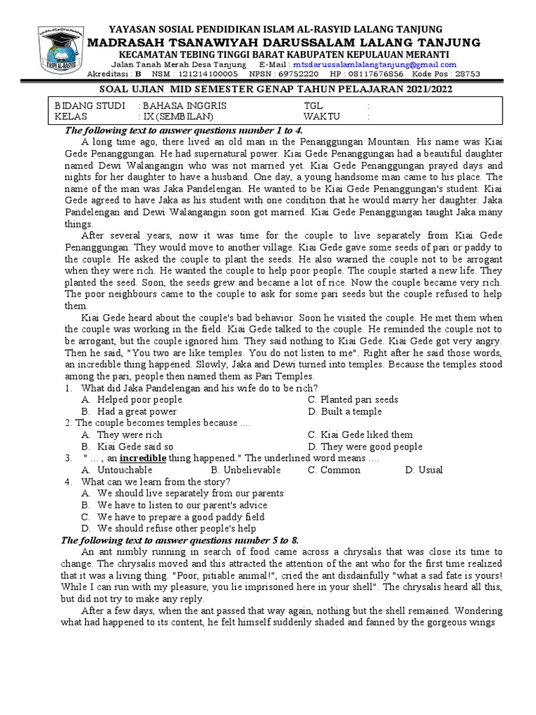 Soal Bahasa Inggris Kelas 9 | PDF