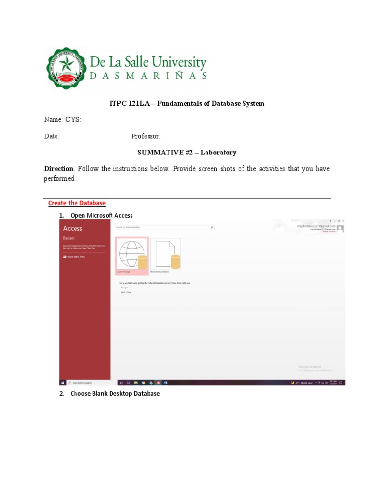 Summative 2 - Laboratory | PDF | Databases | Screenshot