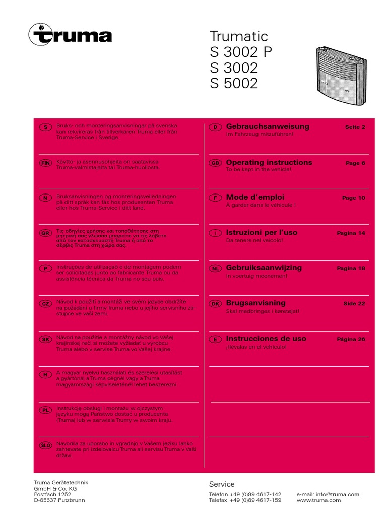 Truma Calefaccion S3002 S3002P S5002 Manual Uso | PDF
