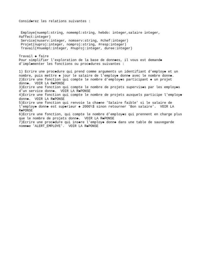 Fonctions SQL pour gestion des employés | PDF