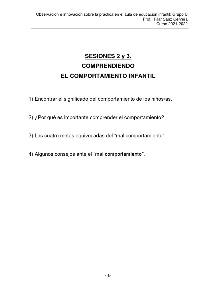 Sesiones 2 y 3. Comprendiendo El Comportamiento Infantil | PDF ...