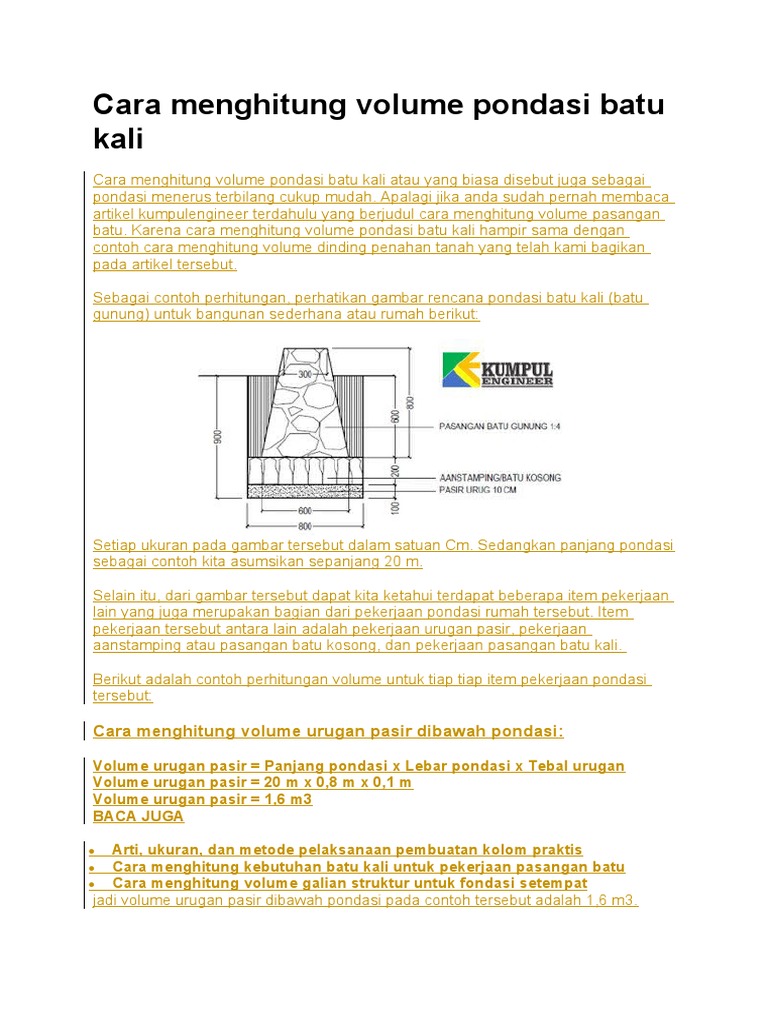 Cara Menghitung Volume Pondasi Batu Kali | PDF
