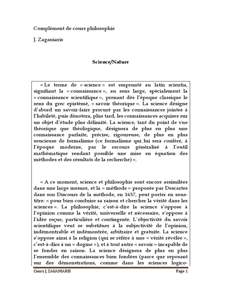 Cours - Complément Science | PDF | Science | Vérité