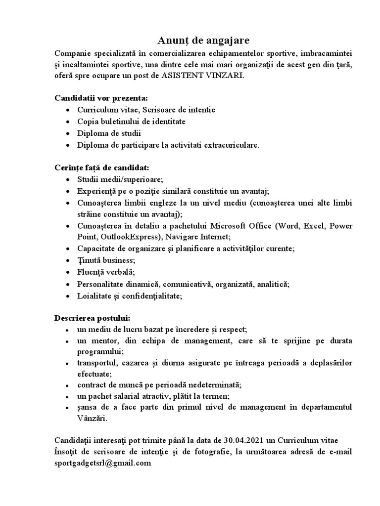 Anunt_de_angajare | PDF
